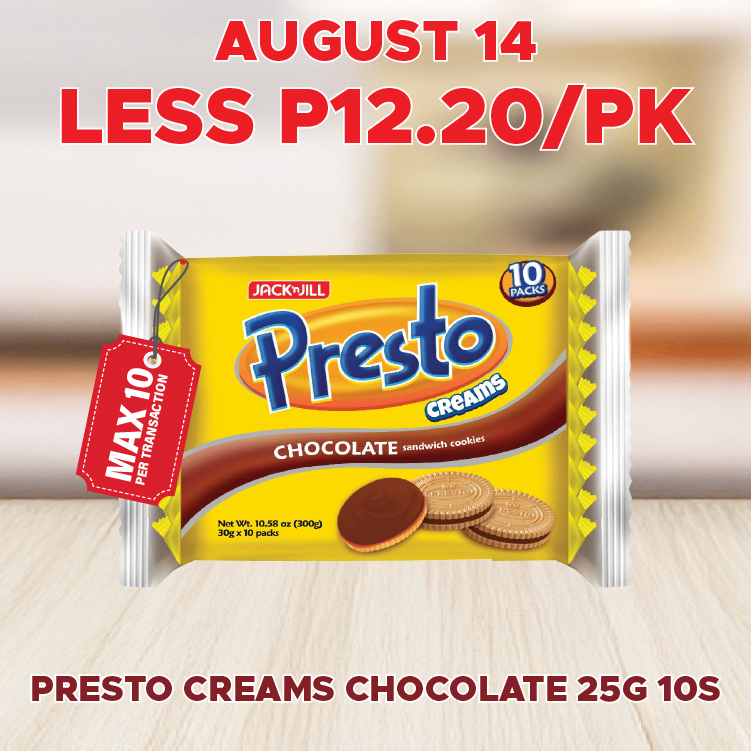PRESTO CREAMS CHOCOLATE 25G 10S LESS P12.20/PK - Iloilo Supermart ...